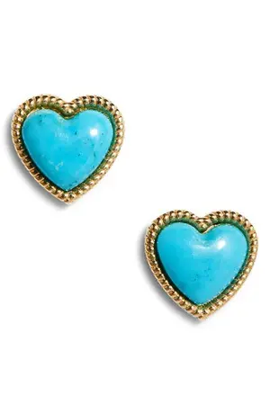 Established Stone Heart Stud Earrings Turquoise