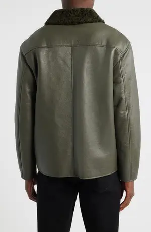 FRAME Leather Barn Jacket With Genuine Shearling Collar