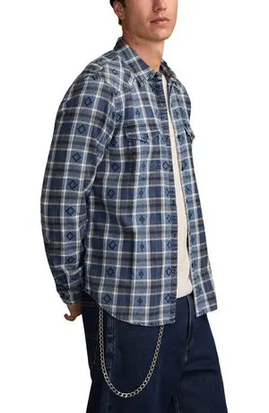 Lucky Brand Plaid Cotton Dobby Snap-up Western Shirt