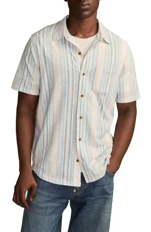Lucky Brand Stripe Short Sleeve Cotton Blend Button-up Shirt - Blue Multi