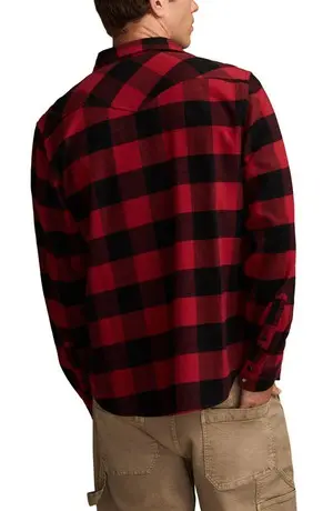 Lucky Brand Cloud Buffalo Check Cotton Flannel Snap-up Western Shirt - Red Multi