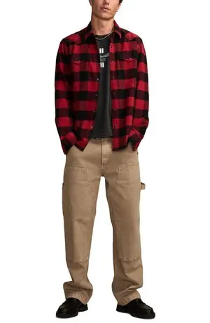 Lucky Brand Cloud Buffalo Check Cotton Flannel Snap-up Western Shirt - Red Multi