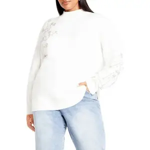 City Chic Zariah Rhinestone Mock Neck Sweater