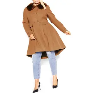 City Chic Faux Fur Collar Coat - Sand
