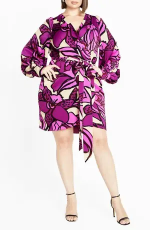 City Chic Amalia Floral Faux Wrap Dress - Print