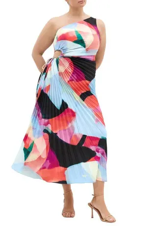 City Chic Aliza Print Cutout One-shoulder Maxi Dress - Aspect