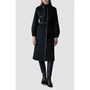 Mackage Zeva Belted Balloon Sleeve Wool-blend Trench Coat - Black