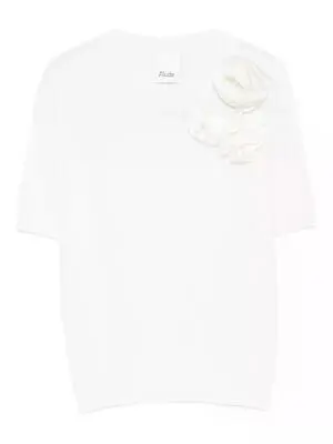 ALLUDE Flower-appliqué T-shirt - White