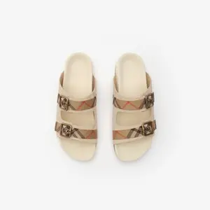 Burberry Check Suede Urchin Sandals - Bake Beige