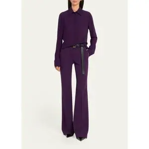 Michael Kors Haylee Flare-leg Stretch Wool Trousers - Amethyst