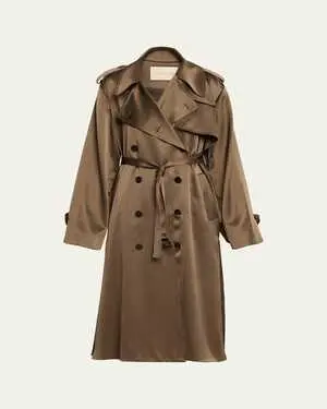 HEIRLOME Maggie Belted Silk Trench Coat - Dark Sage