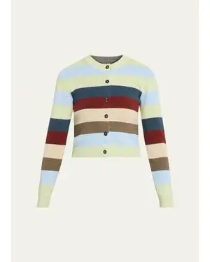 Christopher John Rogers Striped Crewneck Cropped Cardigan - Lima Bean