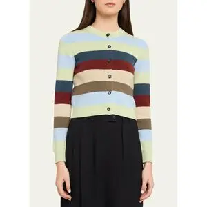 Christopher John Rogers Striped Crewneck Cropped Cardigan