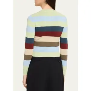 Christopher John Rogers Striped Crewneck Cropped Cardigan