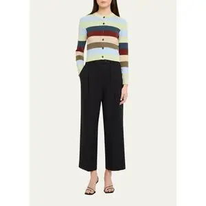 Christopher John Rogers Striped Crewneck Cropped Cardigan