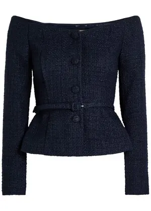 Roland Mouret Bouclé Off-the-shoulder Top - Navy