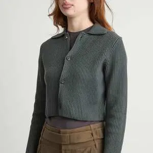 Auralee Crop Knit Shirt Cardigan