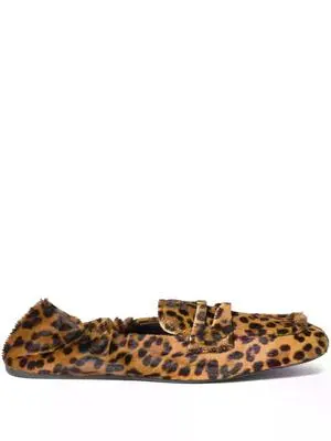 Miu Miu Leopard Print Calf Leather Penny Strap Loafers - Brown