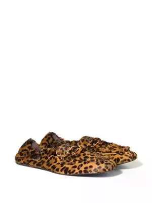 Miu Miu Leopard Print Calf Leather Penny Strap Loafers - Brown