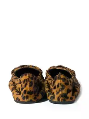 Miu Miu Leopard Print Calf Leather Penny Strap Loafers - Brown