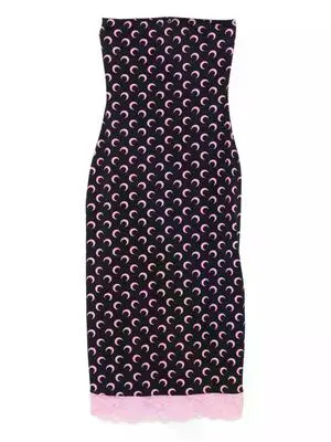 MARINE SERRE Moon-print Lace-trim Midi Dress