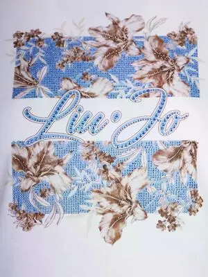 Liu Jo Floral Print T-shirt With Gemstone Appliqu