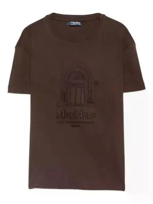 Max Mara Logo Embroidered T-shirt - Brown