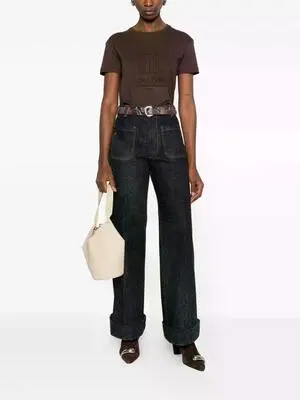 Max Mara Logo Embroidered T-shirt - Brown