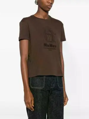 Max Mara Logo Embroidered T-shirt - Brown