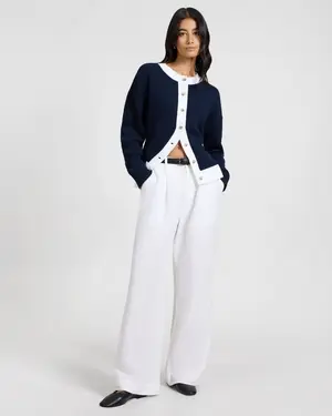 Onia Cotton Fitted Cardigan - Noir Navy/white
