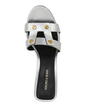 Veronica Beard Via Studded Block Heel Slides - Silver