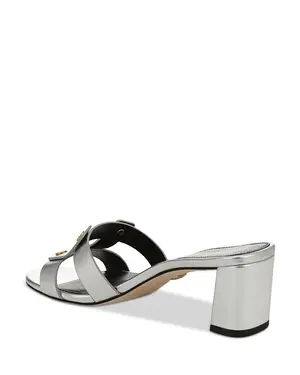Veronica Beard Via Studded Block Heel Slides - Silver