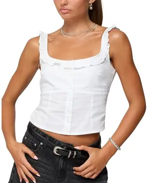 EDIKTED Noga Ruffle Woven Button-up Top