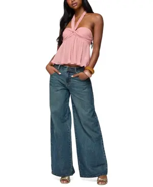 EDIKTED Pleated Chiffon Babydoll Halter Top