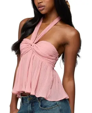 EDIKTED Pleated Chiffon Babydoll Halter Top