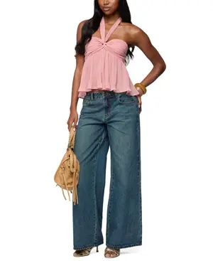 EDIKTED Pleated Chiffon Babydoll Halter Top
