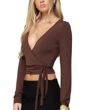 EDIKTED Malenna Wrap Top - Brown