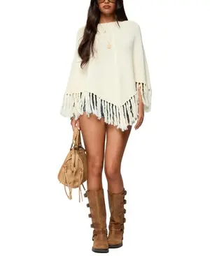 EDIKTED Fringe Knit Poncho