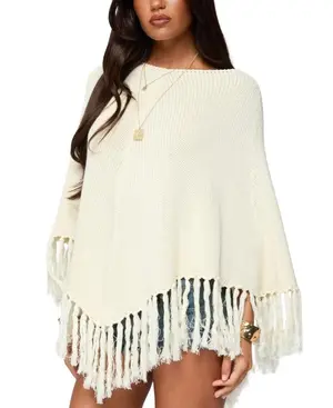 EDIKTED Fringe Knit Poncho
