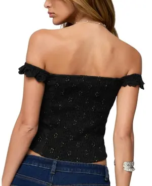 EDIKTED Eyelet Off-shoulder Top - Black