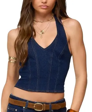 Denim Tops with Contrast Stitching