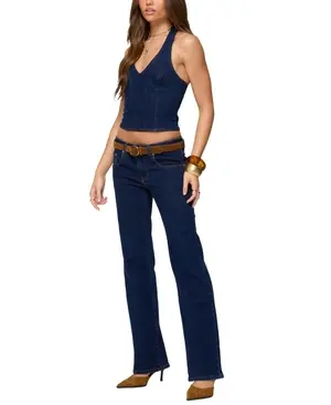 EDIKTED Contrast Stitch Denim Halter Top
