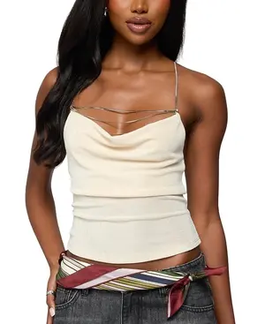 EDIKTED Khloey Chain Cowl Neck Top - Champagne
