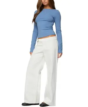 EDIKTED Striped Boat Neck Top - Blue-and-navy