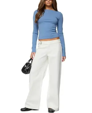 EDIKTED Striped Boat Neck Top - Blue-and-navy
