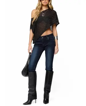 EDIKTED Asymmetric Off Shoulder Knit Poncho - Black