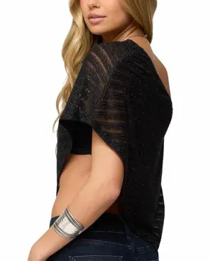 EDIKTED Asymmetric Off Shoulder Knit Poncho - Black