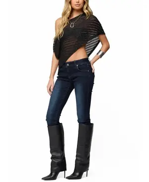 EDIKTED Asymmetric Off Shoulder Knit Poncho - Black