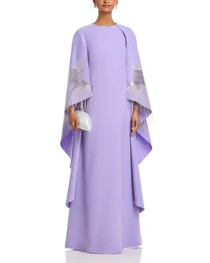 Oscar De La Renta Long Sleeve Cape Gown