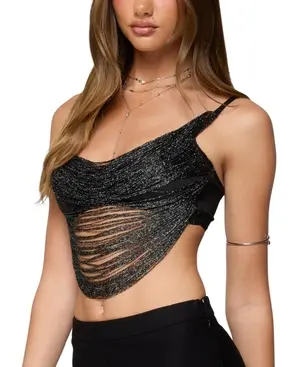 EDIKTED Ora Metallic Fringed Bra Top